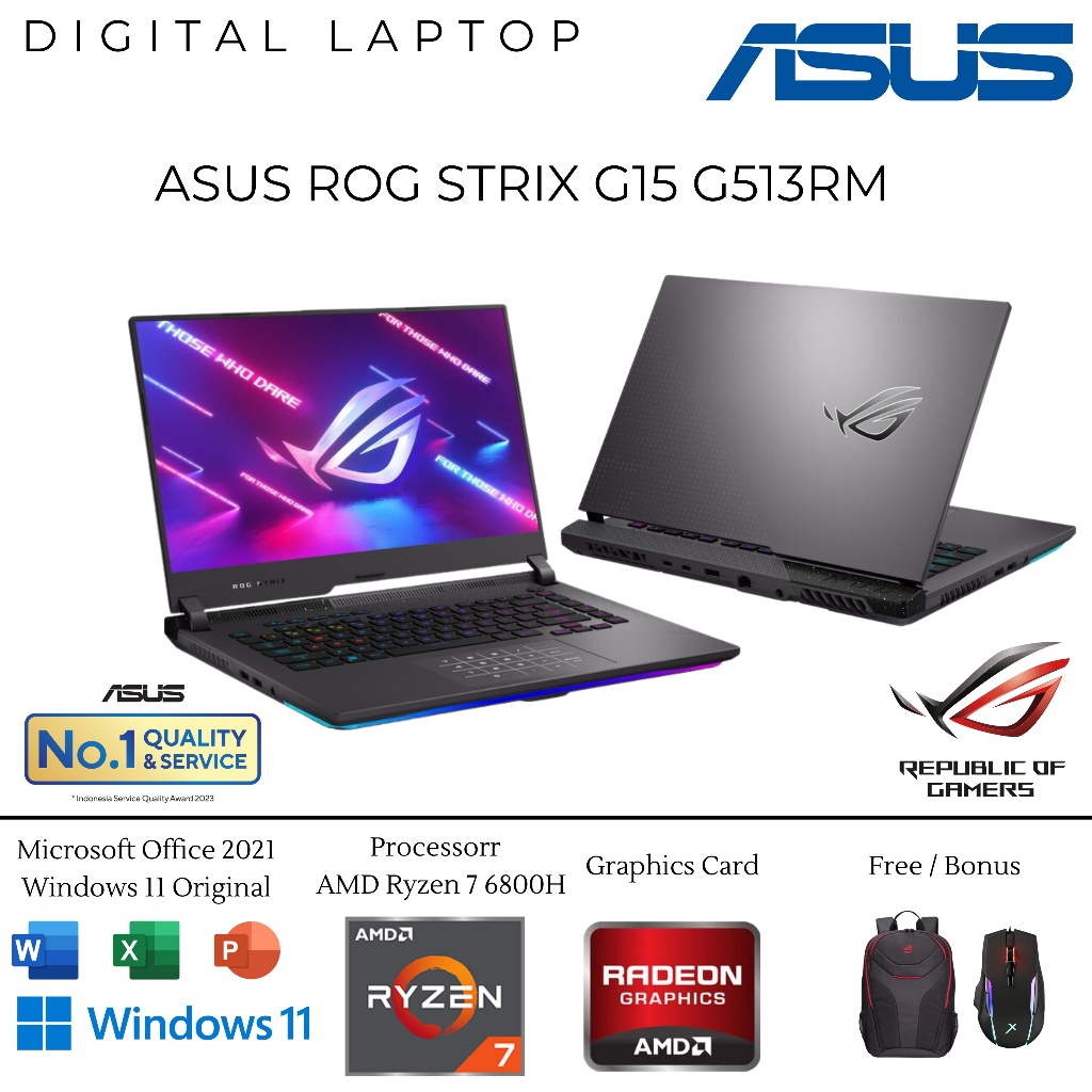 Jual Asus ROG STRIX G15 G513RM Ryzen 7 6800H RTX3060-6GB 32GB 2TB SSD ...