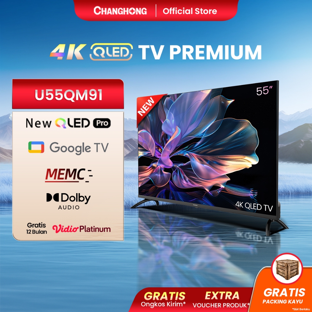 Jual [NEW PRODUCT] Changhong QLED TV 4K 55 inch Google Smart QLED PRO Digital TV Dolby Audio DBX ...