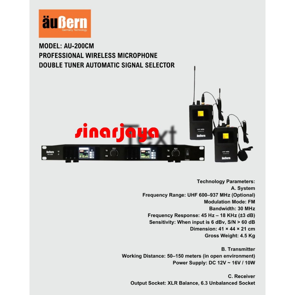 Jual PROFESSIONAL MIC WIRELESS JEPIT- JEPIT AUBERN AU-200CM / AU200CM ...