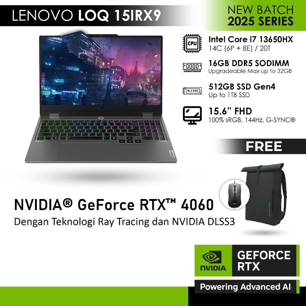 Jual LENOVO LOQ 15IRX9 GeForce RTX™ 4060 8GB - i7 13650HX 16GB 512GB WINDOWS 11 15.6 FHD 144HZ ...