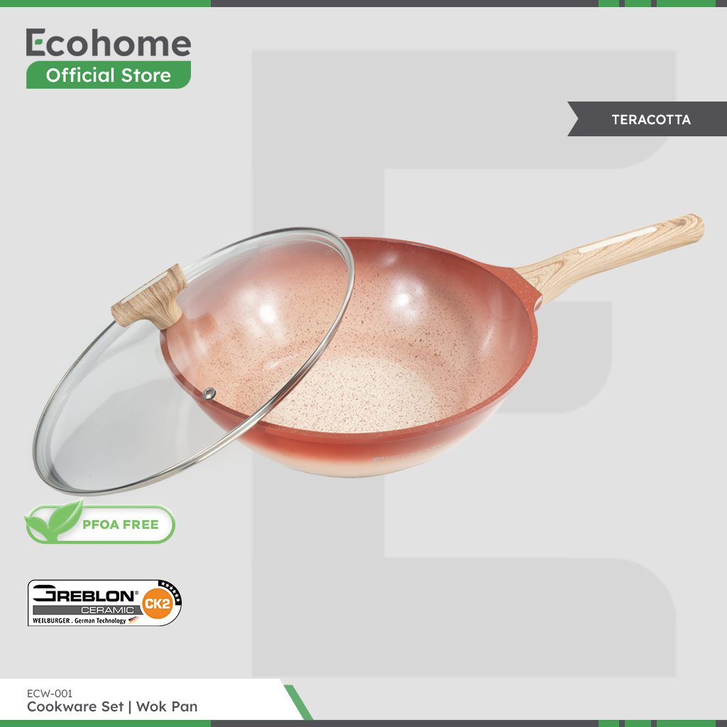 Jual ECOHOME COOKWARE | Wok Pan 30 cm | Ceramic Coating | Anti Lengket ...