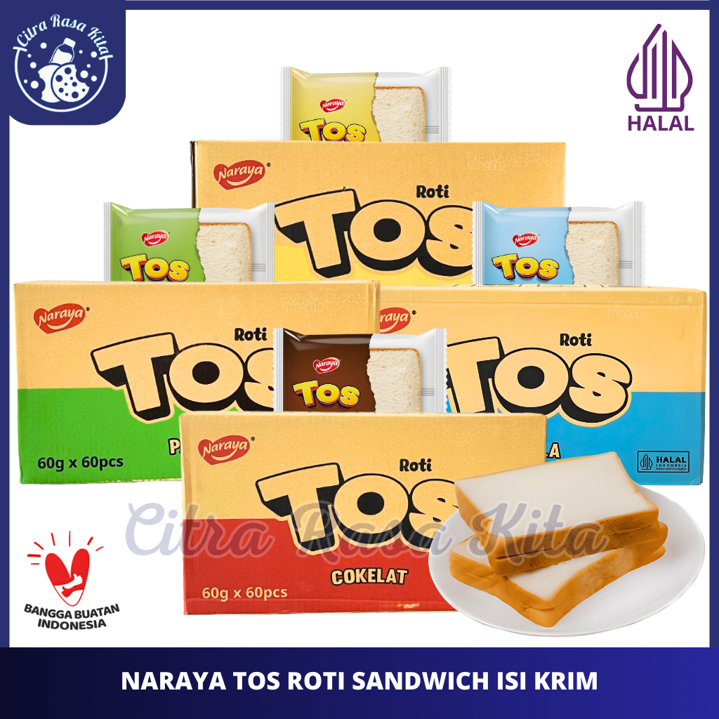Jual Naraya Tos Roti Sandwich Isi Krim Cokelat,Keju,Vanilla Dan Pandan ...
