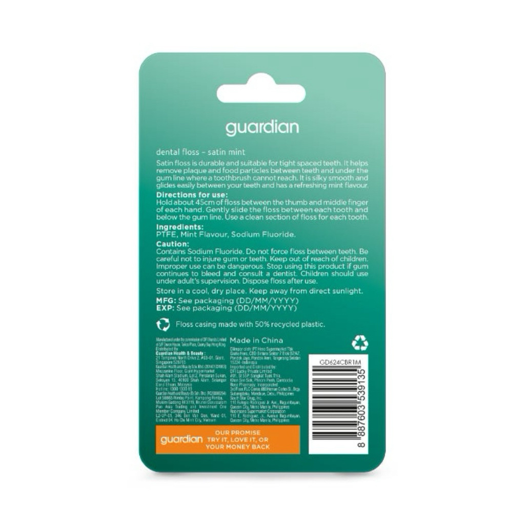 Jual Guardian Satin Dental Floss Waxed 50m Silky Smooth (MALAYSIA ...