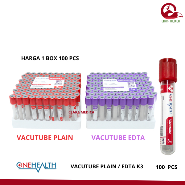 Jual OneHealth Vacutube Plain EDTA K3 Tabung Darah 3ml Isi 100 pcs ...