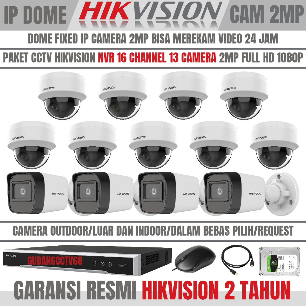 Jual Paket CCTV Dome IP Camera Hikvision 16 Channel 13 Camera Dome ...