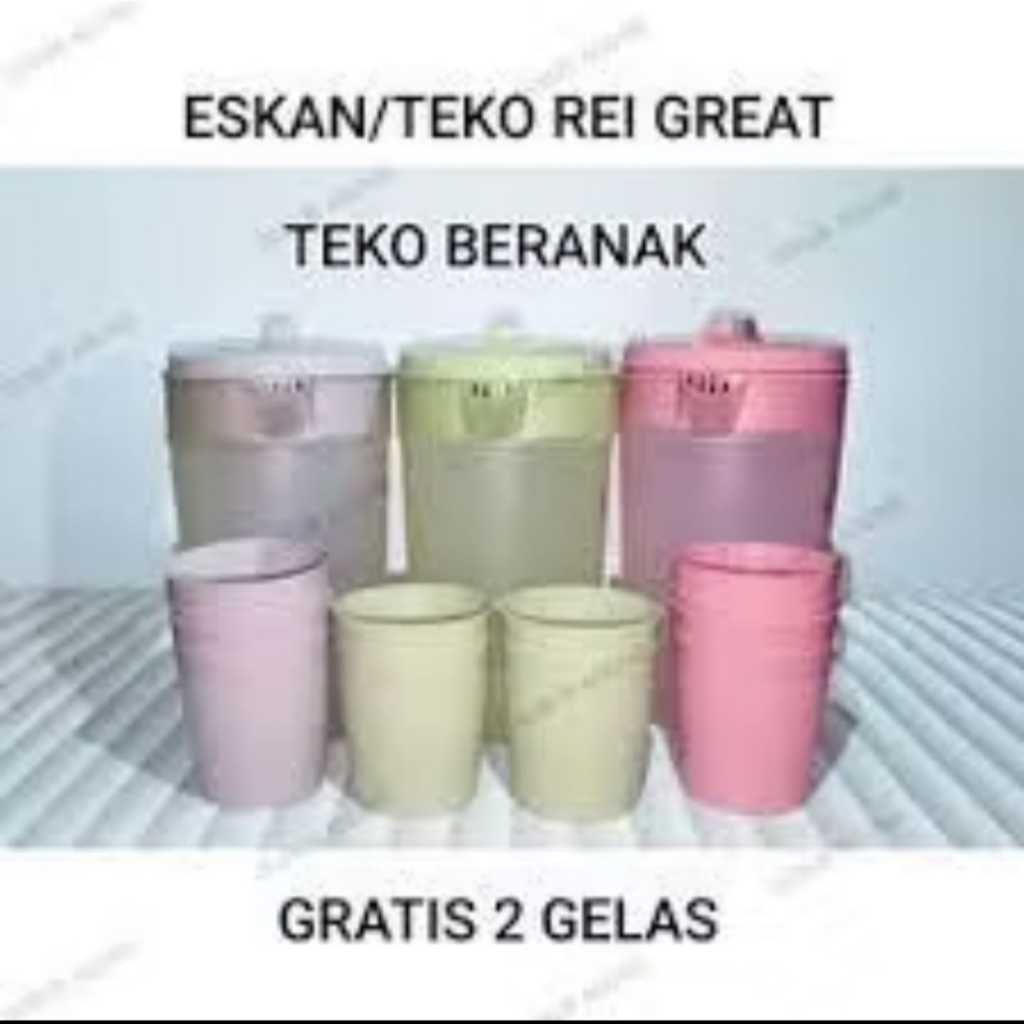 Jual GREAT-3 IN 1 ESKAN PLASTIK REI TEKO 1 LITER + 2 GELAS TEKO ESKAN ...