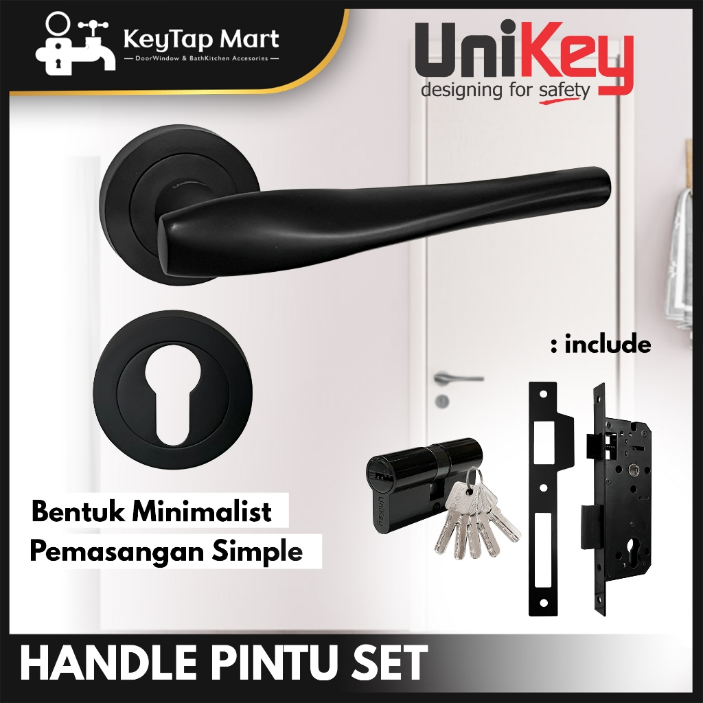 Jual Handle Pintu Hitam Set UNIKEY Gagang Pintu Stainless Komplit ...