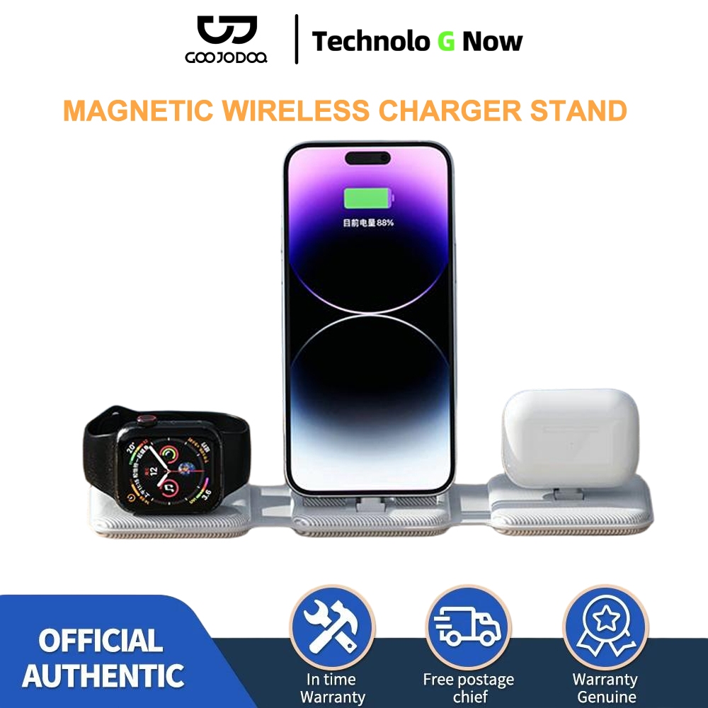 Jual Goojodoq Magnetic Wireless Charger Stand 3 in 1 Wireless Charging ...