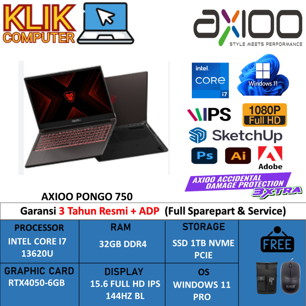Jual LAPTOP BARU AXIOO PONGO 750 Intel Core i7 13620H Ram 32GB 1TB SSD ...