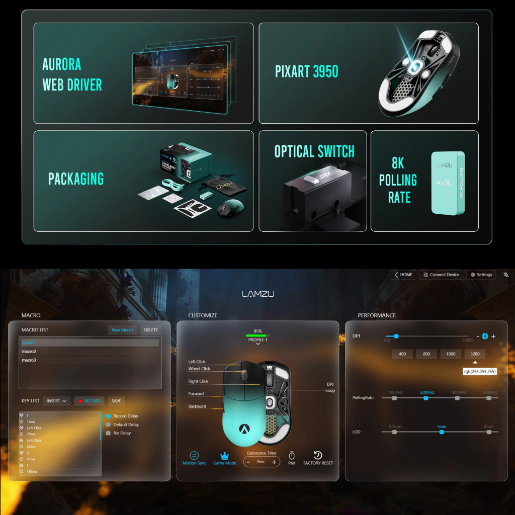 Jual LAMZU Maya X AimLabs Edition 8K Wireless PRO Gaming Mouse PAW-3950 ...