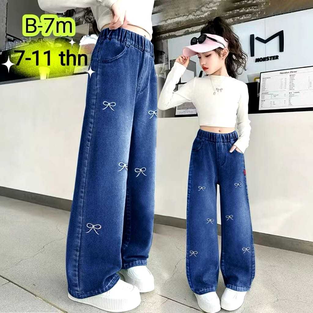 Jual Celana Skena Kulot Jeans Anak Perempuan Bordir Pita Usia 6-13 ...