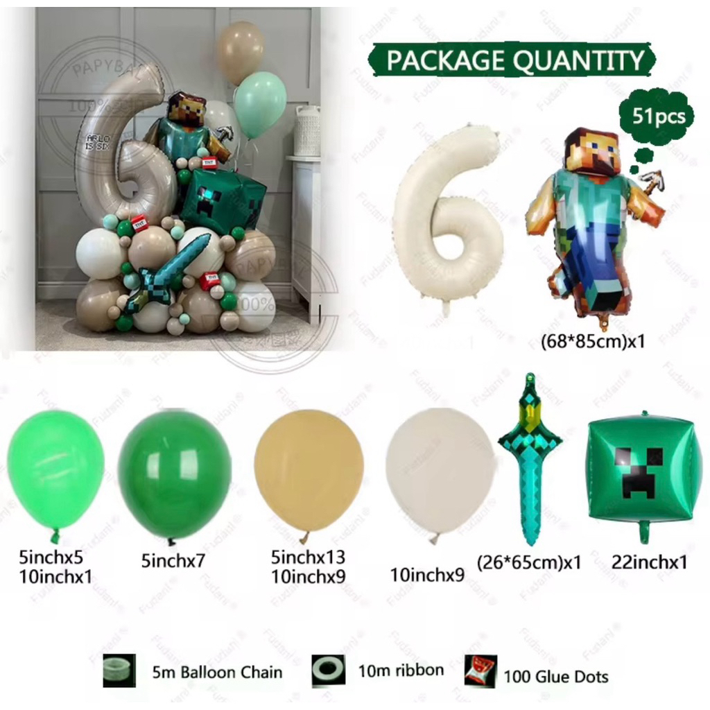 Jual PAKET STAND BALON PEDANG KUBUS MINECRAFT ANGKA CREAM 80cm | Shopee ...