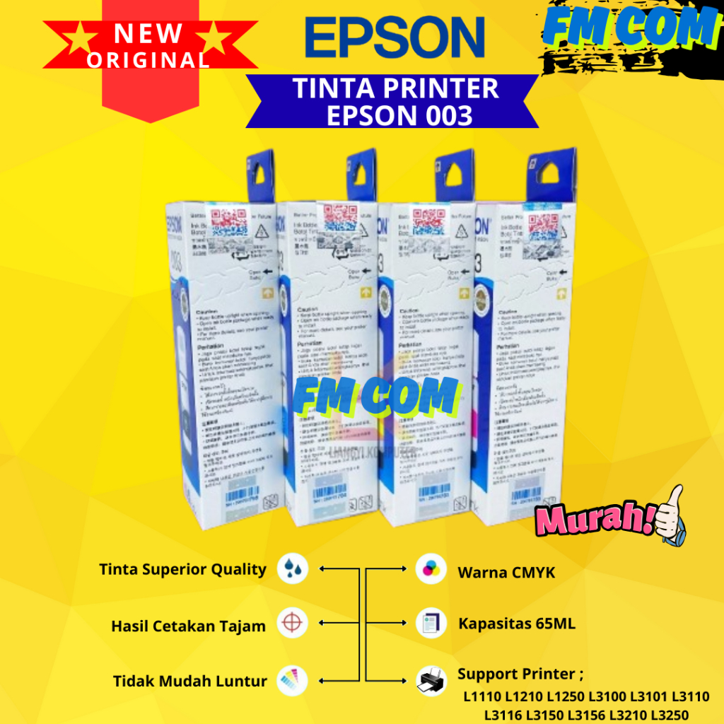Jual Tinta Epson 003 Untuk Printer Epson L3150 L3110 L1110 L3210 L3100 ...