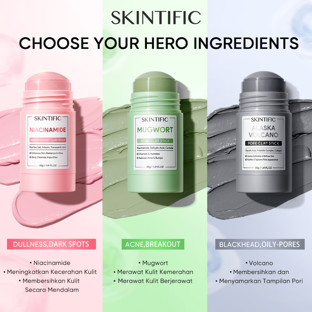 Jual [Official Outlets] SKINTIFIC - Niacinamide Bright Clay Mask Stick ...