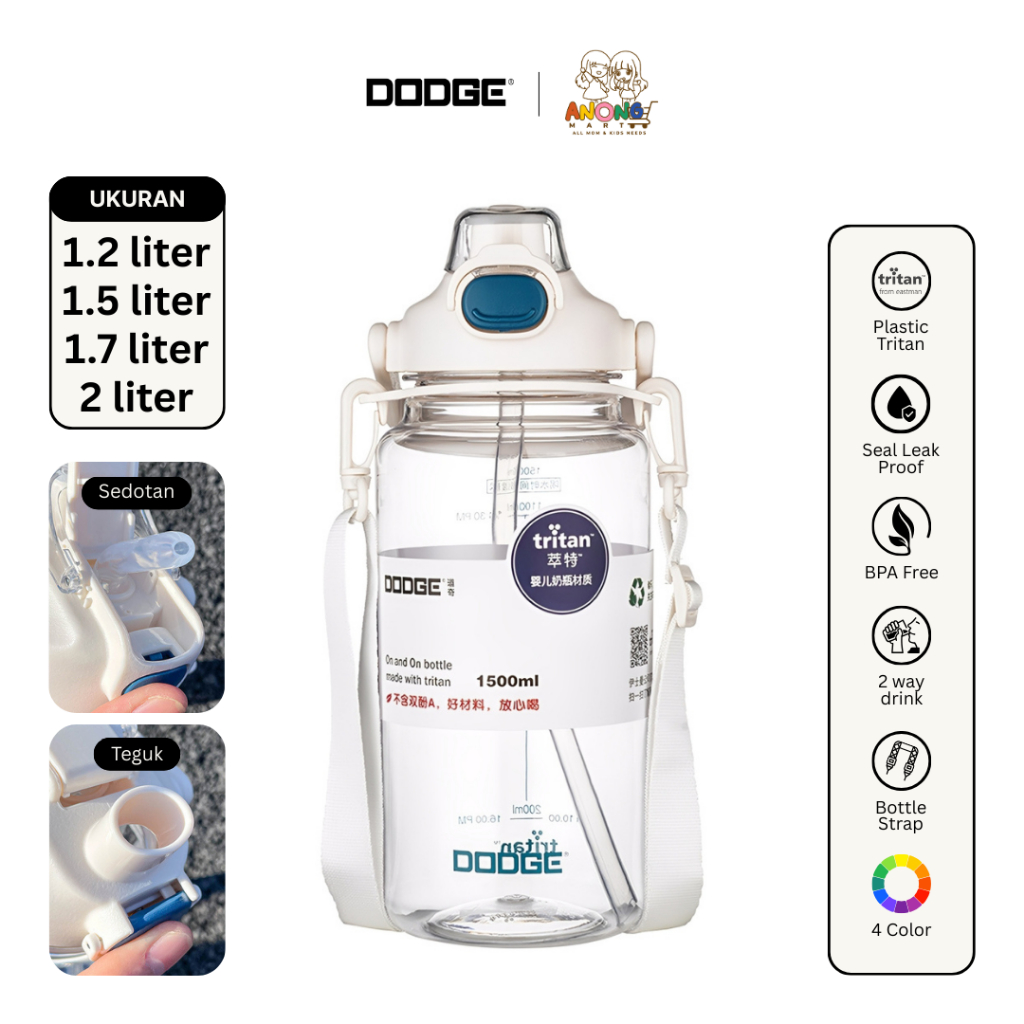 Jual DODGE Botol Minum Teguk Sedot 2in1 1.2L 1.5L 2L Bening Premium ...