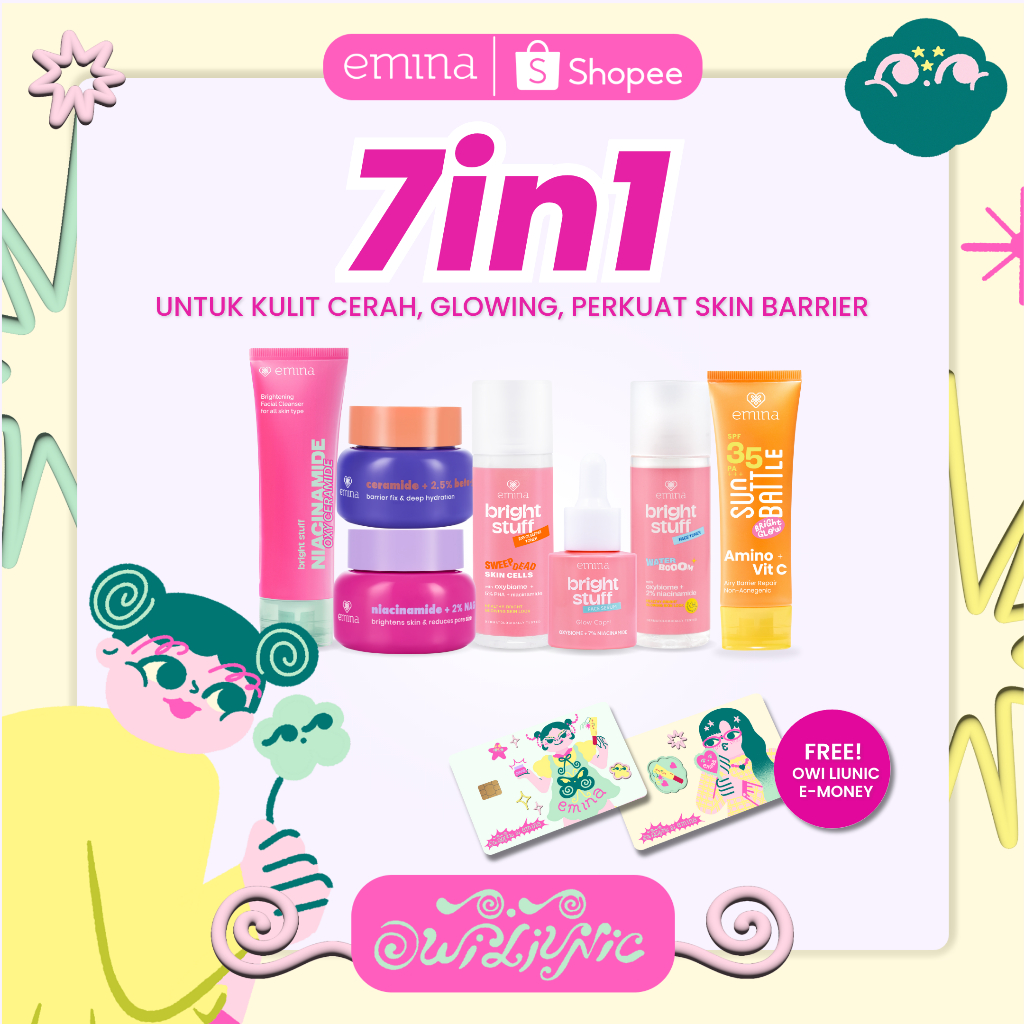 Jual [BRIGHT GLOW SET] Emina Bundle All in 7in1 Face Wash + Exfo Toner ...