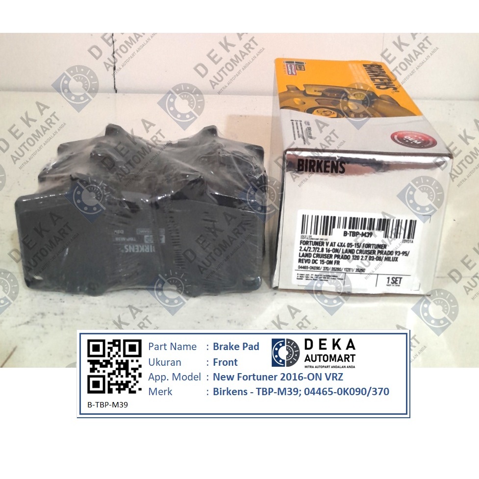 Jual Kampas Rem Cakram (Brake pad) Depan Birkens New Fortuner 2016-ON ...