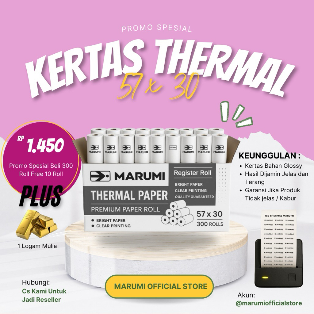 Jual Marumi Struk thermal Kasir 57x30 Thermal struk 57x30 58x30 EDC ...
