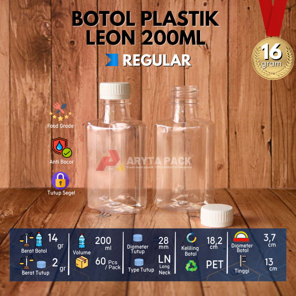 Jual Botol Plastik PET 200ml Leon minuman mineral jus susu kopi tutup ...