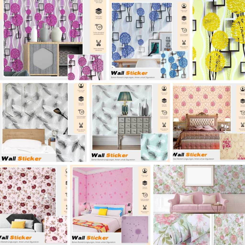 Jual Wallpaper Dinding Motif Bunga PVC Sticker 45CM x 8M Dekorasi Kamar ...