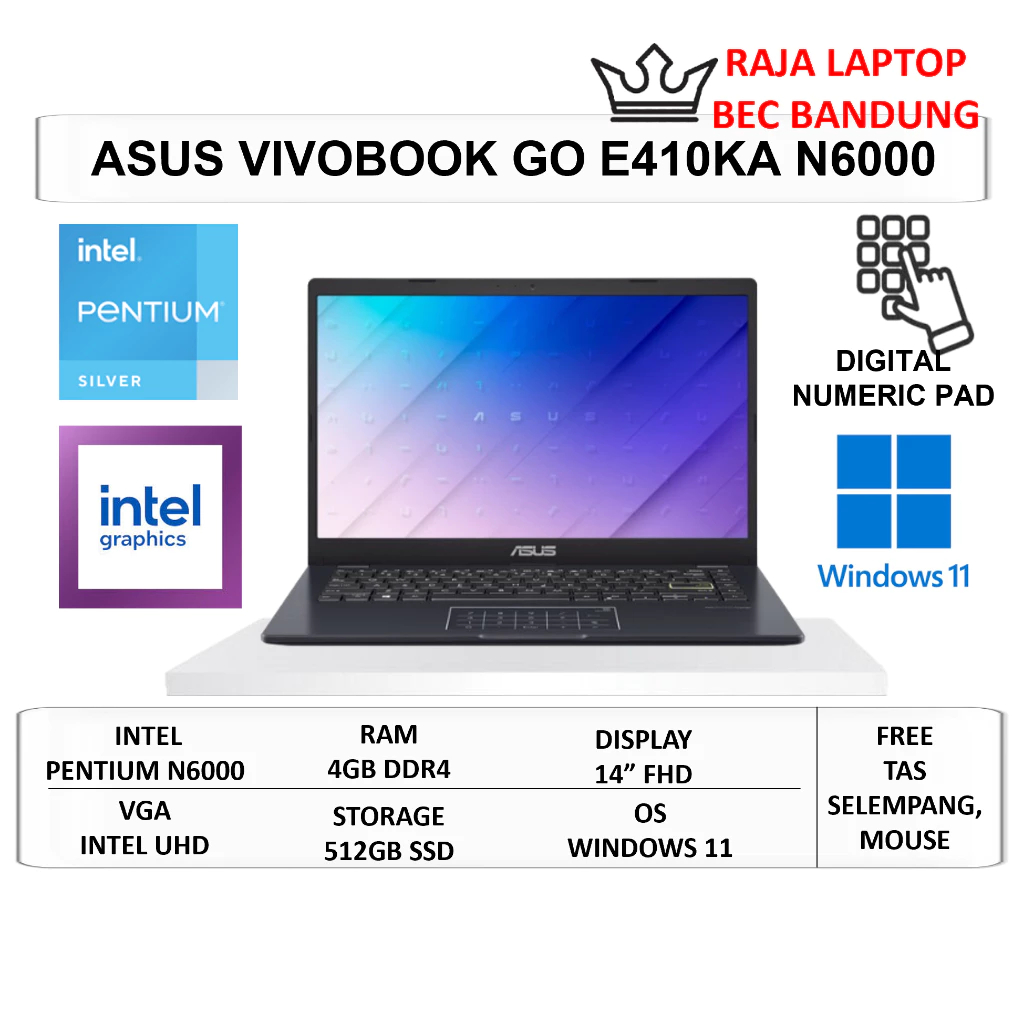 Jual Laptop ASUS Vivobook Go 14 E410KA Intel N6000 Ram 4GB SSD 1TB 14 ...