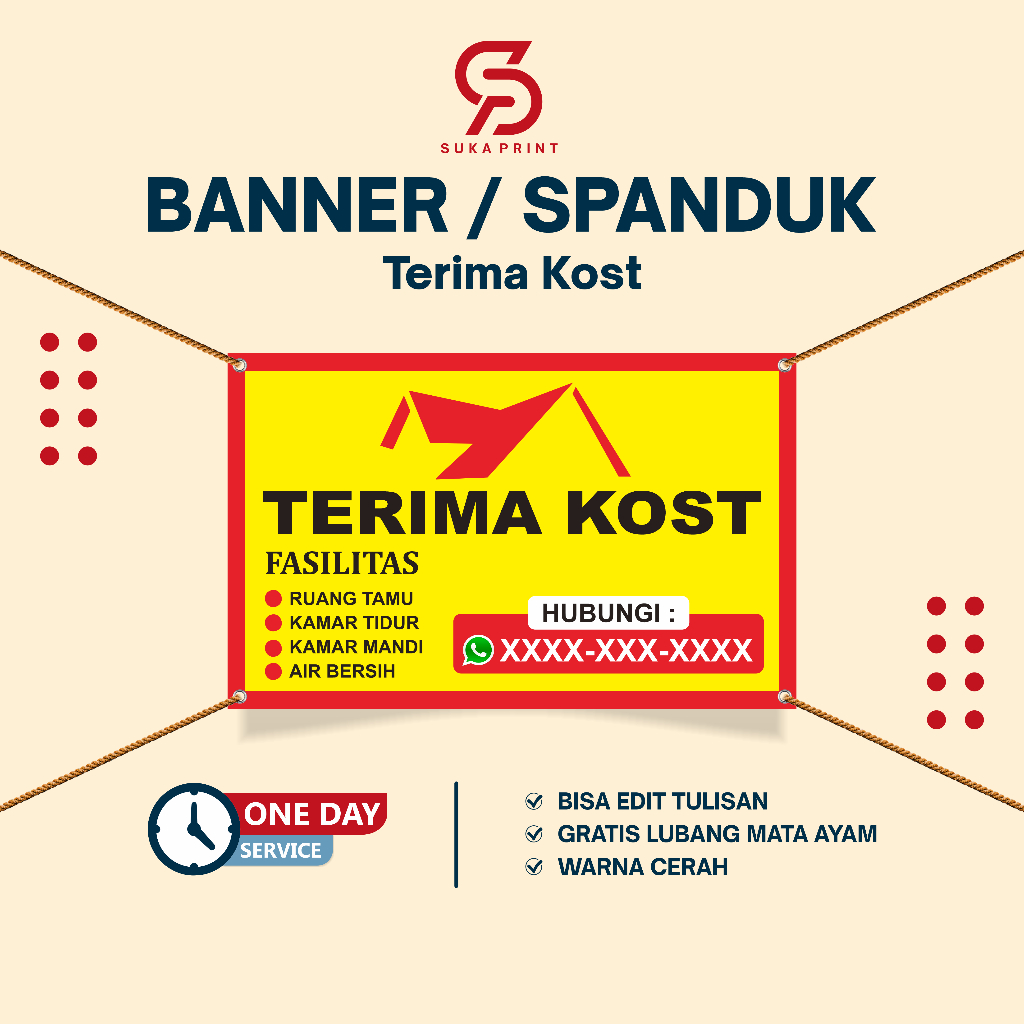 Jual SUKA PRINT - Spanduk Custom Tulisan Terima Kost / Ada Kost Kosong ...
