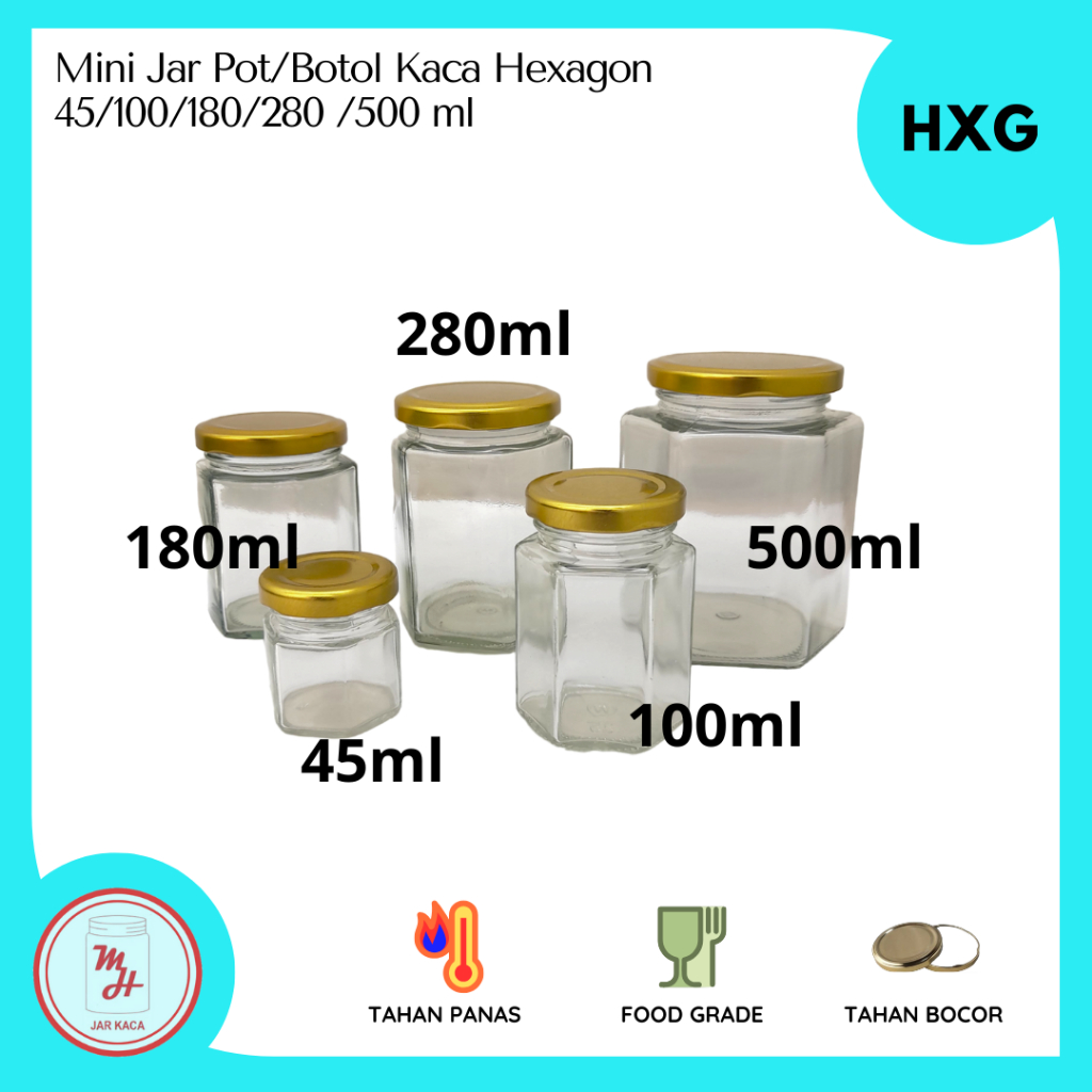 Jual HXG0003 - Grosir 1 Dus Jar / Botol Toples Kaca Hexagon Ukuran 45 ...