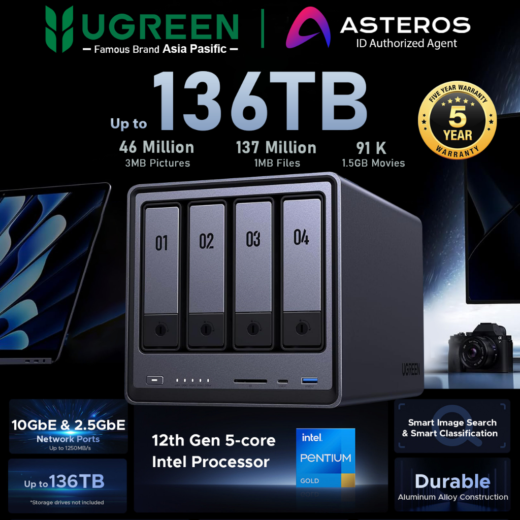 Jual UGREEN NAS DXP4800 Plus 4-Bay 136TB 10GbE Network Attached Storage ...