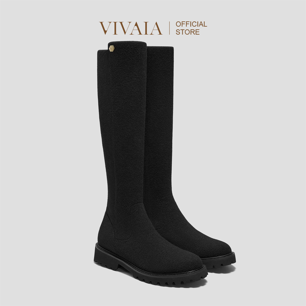 Jual VIVAIA Sepatu Wanita Round-Toe Stretchy Wool Knee-High Boots ...