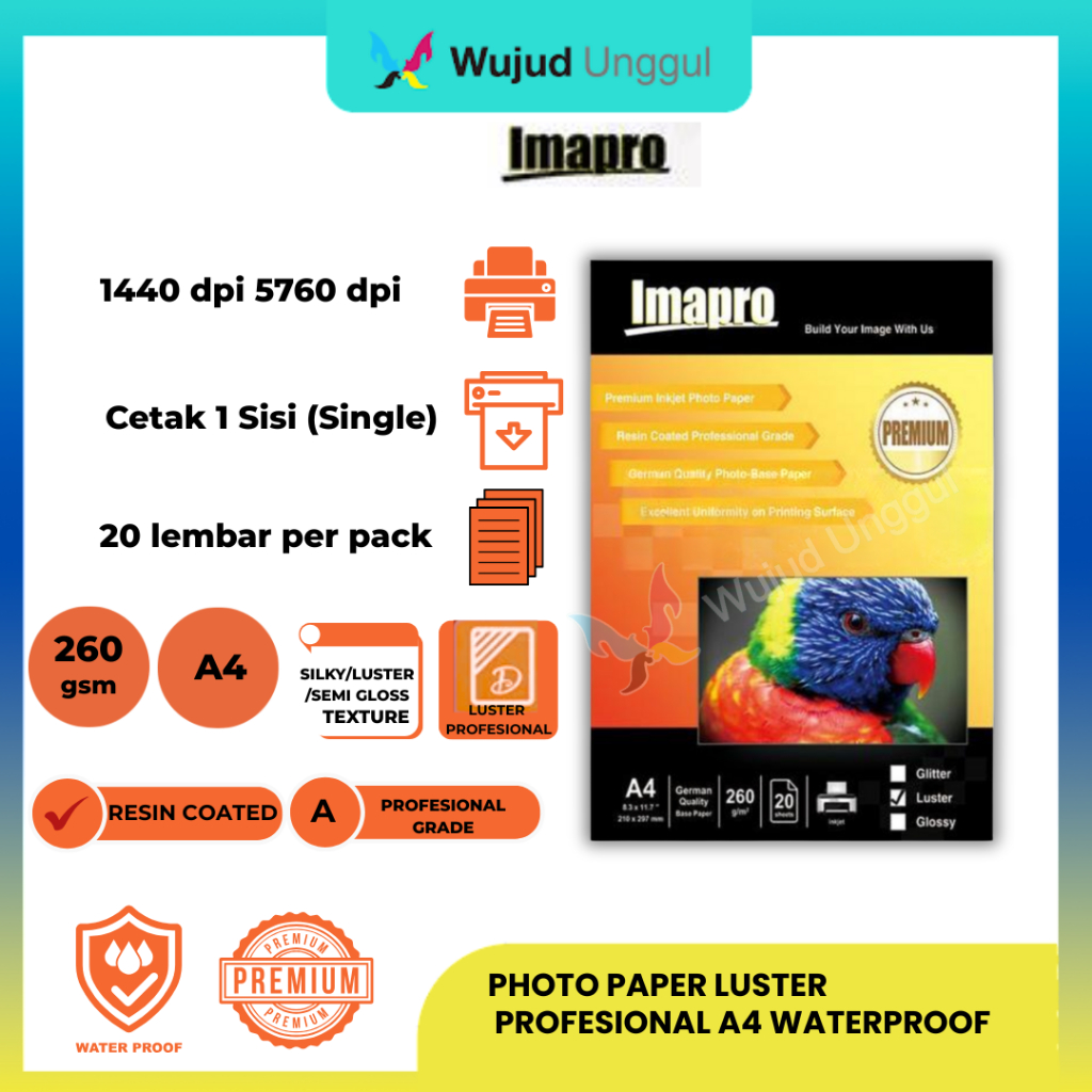 Jual Kertas Immapro Profesional RC Luster 260 GSM A4 20 SHEET | Shopee ...