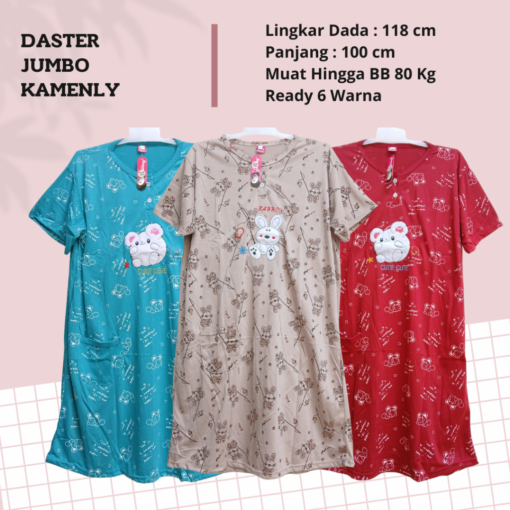 Jual Daster Jumbo Wanita Kamenly Warna Muda XXL LD 112 - 118 CM ...