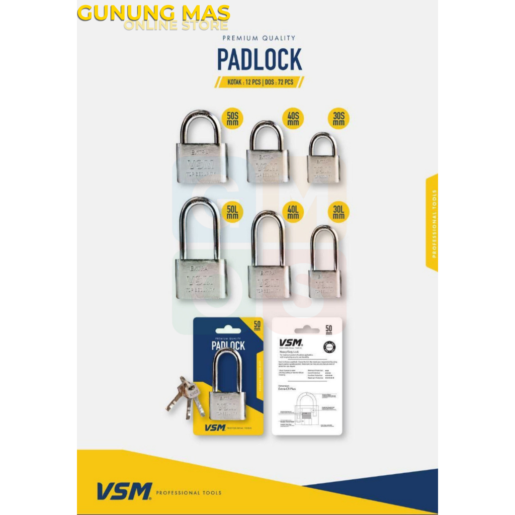 Jual VSM Gembok Chrome Leher Panjang dan Leher Pendek 30mm, 40mm, 50mm ...
