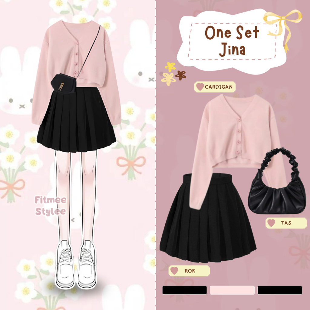 Jual Jina One Set Outfit 3in1 ( Cardigan Crop, Rok Pendek ) Outfit 1 ...