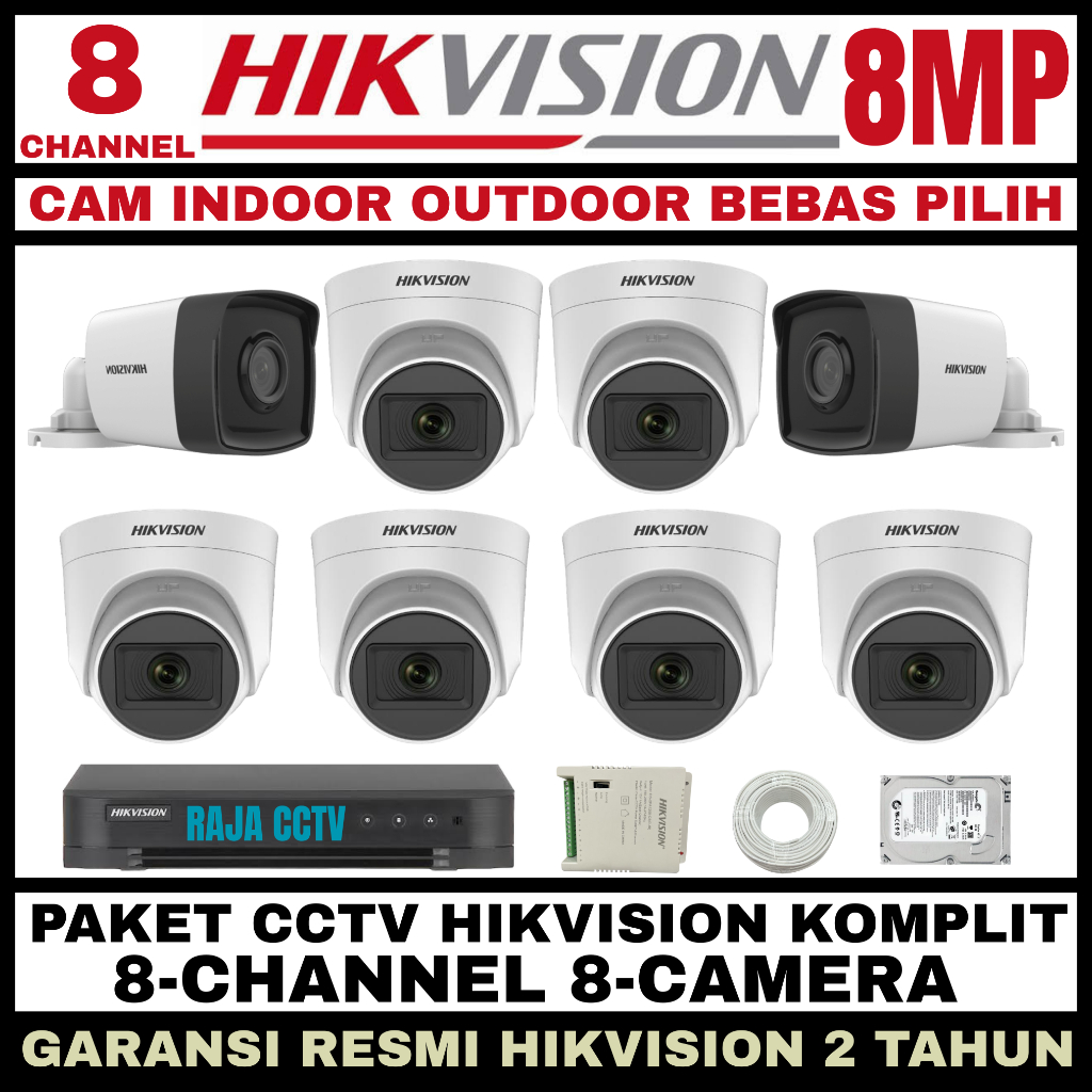 Jual paket cctv hikvision 8mp 4k 8 channel 8 camera kamera cctv ultra ...
