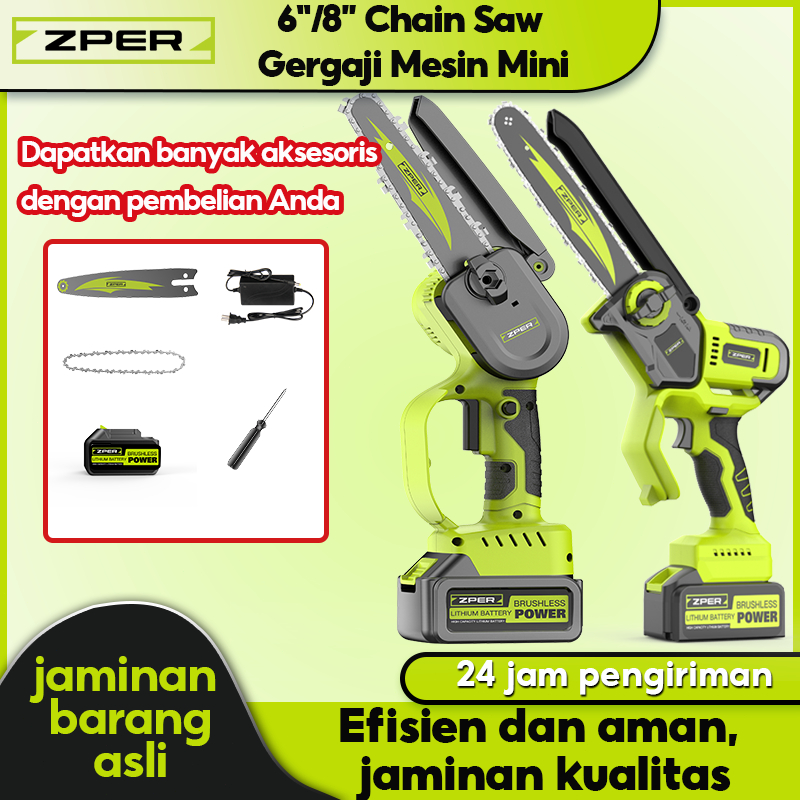 Jual ZPER 6“/8” Gergaji Mesin Mini Pemotong Kayu Cordless Chainsaw Mini ...