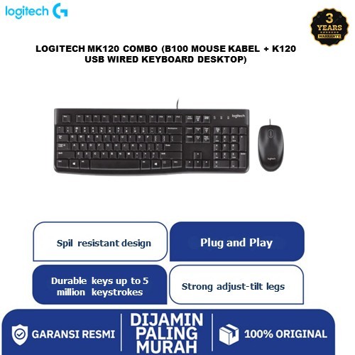 Jual LOGITECH MK120 COMBO (B100 MOUSE KABEL + K120 USB WIRED KEYBOARD ...