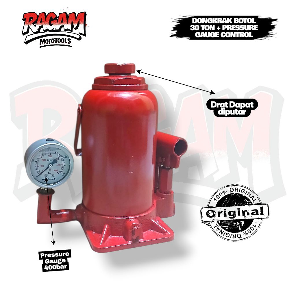 Jual DONGKRAK BOTOL 30 TON ONLY + INDIKATOR PRESSURE CONTROL HYDRAULIC ...