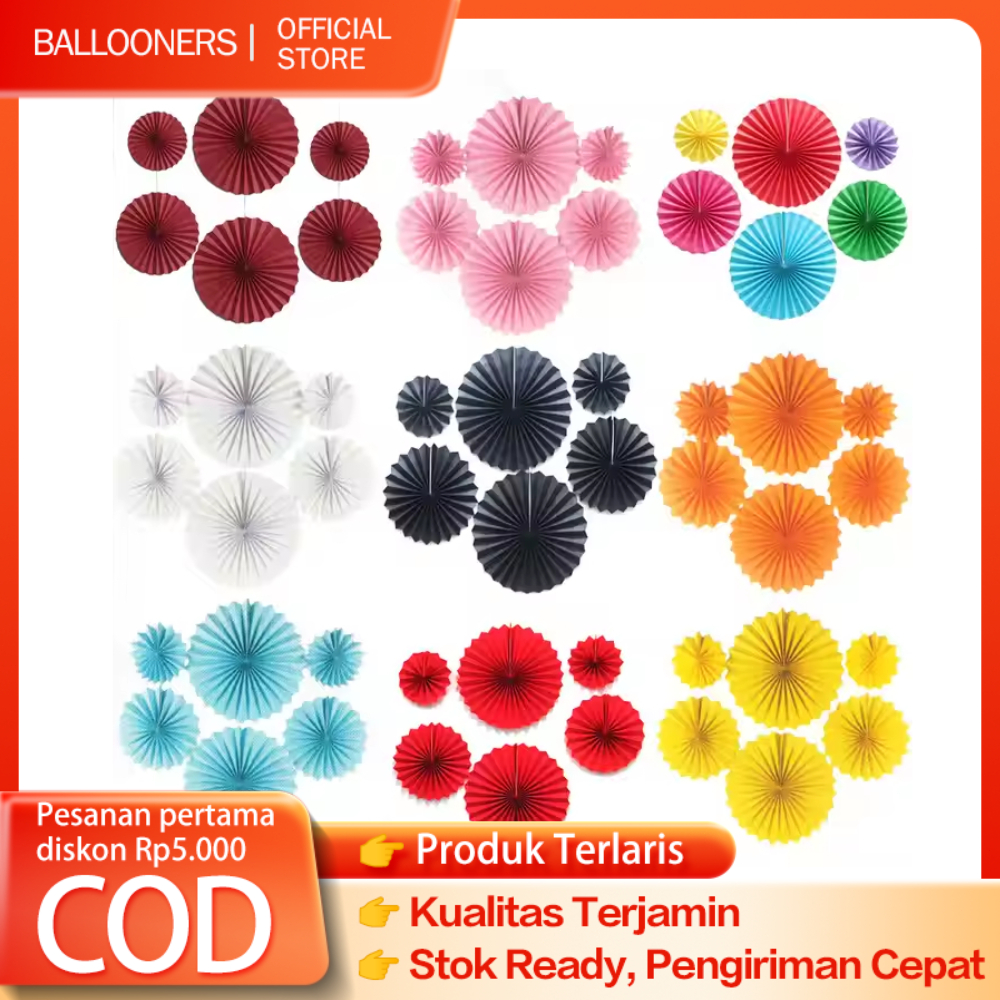 Jual Paper fan set / paperfan / paper flower set 6 in 1 ( POLOS / SATU ...
