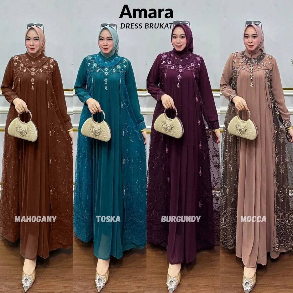 Jual Amara Dress Gamis Mewah Ceruty Brukat 2026 Gamis Pesta Kondangan ...