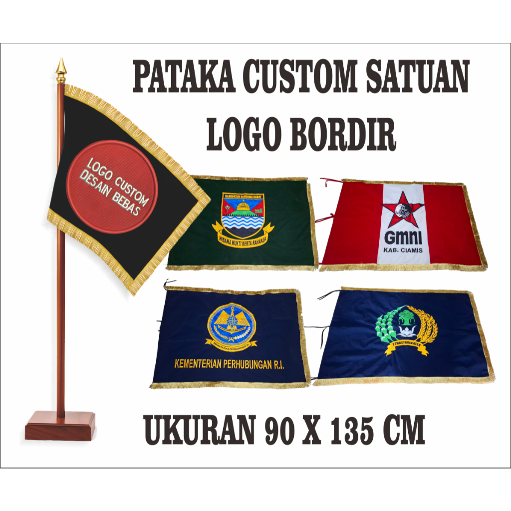 Jual Bendera Pataka Custom Logo Satuan Bahan Beludru/Satin Logo Bordir ...