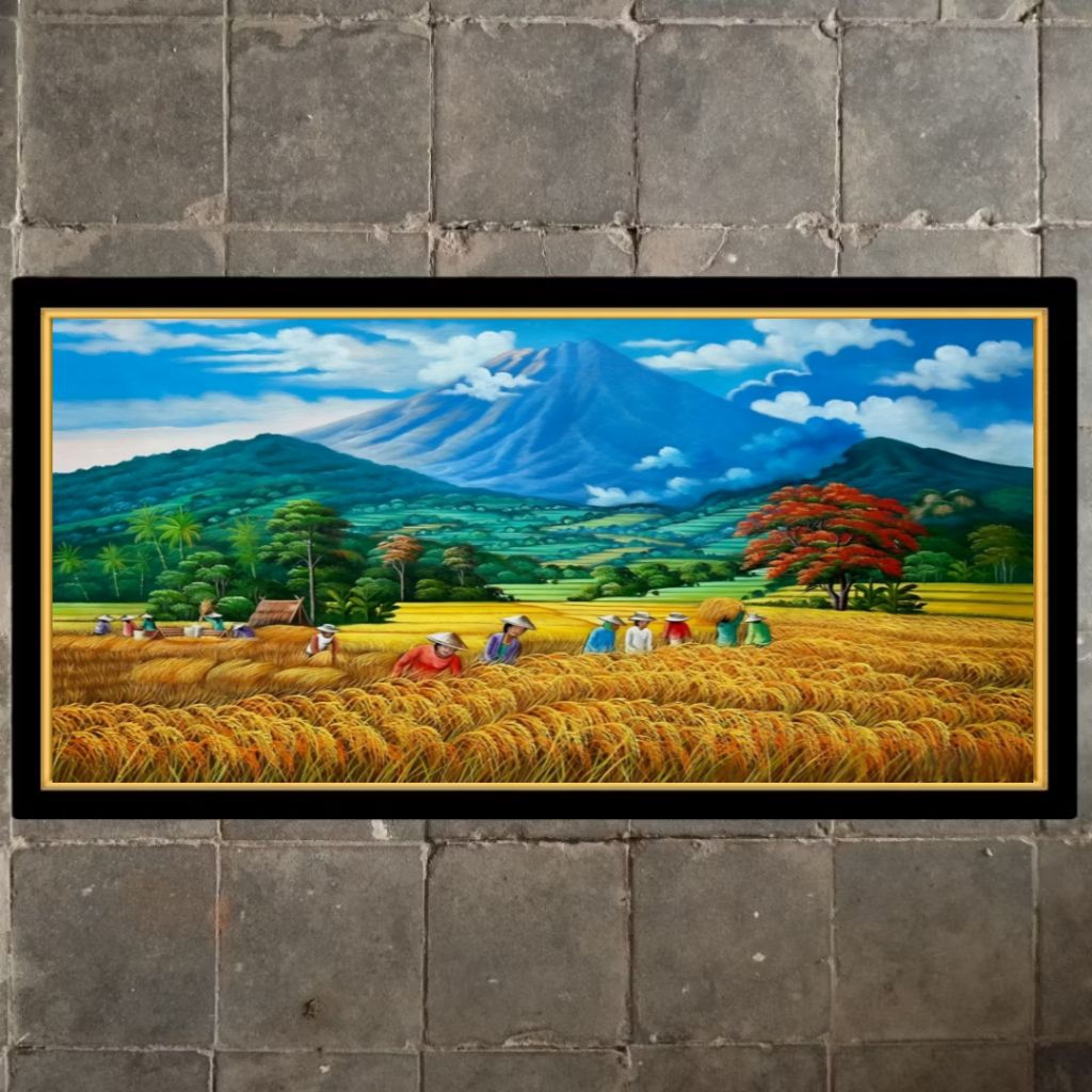 Jual Hiasan dinding lukisan cetak panen padi aesthetic plus Bingkai ...