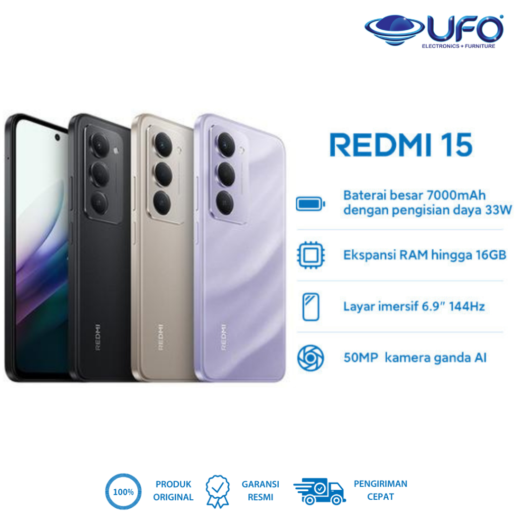 Jual Xiaomi Redmi 15 | Snapdragon 685 (6nm) | 6.9” DotDisplay FHD+ | 50MP | 7000mAh Fast ...
