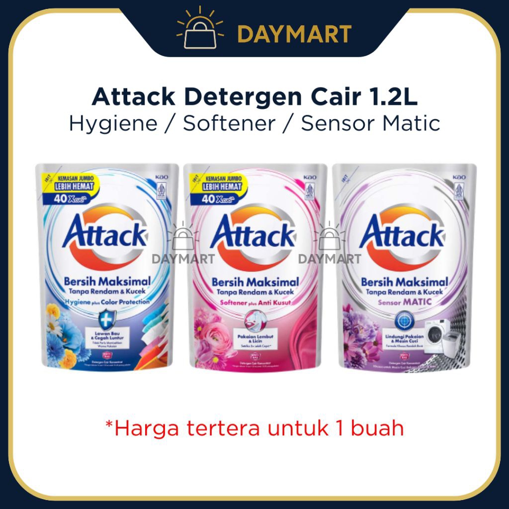 Jual Attack Detergen Cair Konsentrat 1.2L | Deterjen Cair Hygiene / Softener / Sensor Matic ...