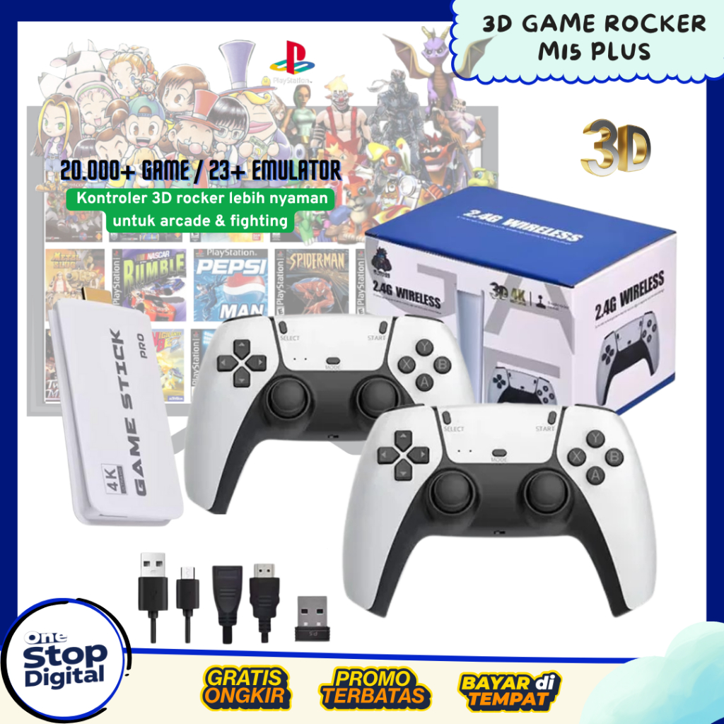Jual Game Stick M15 Plus Retro – 3D Rocker, 30.000+ Game, HDMI 4K, Plug ...