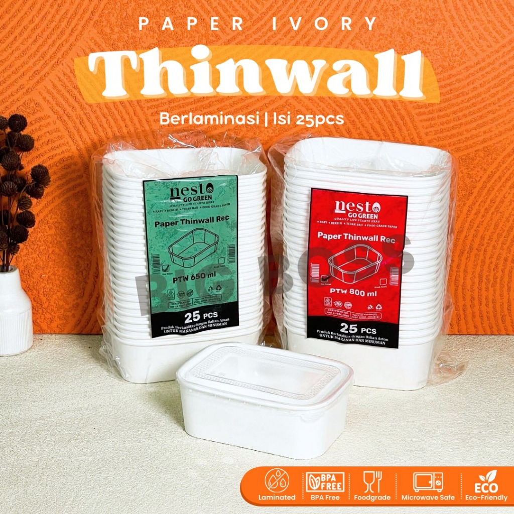 Jual [ISI 25PCS] Paper Thinwall Rectangle Container Ivory Putih ...