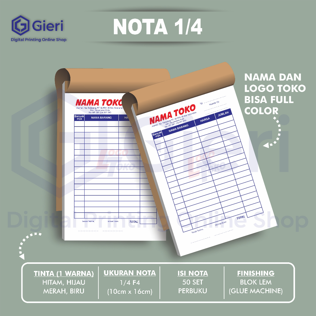 Jual Nota Costum Ukuran A6 / Nota Costum A6 / Nota Penjualan | Shopee ...