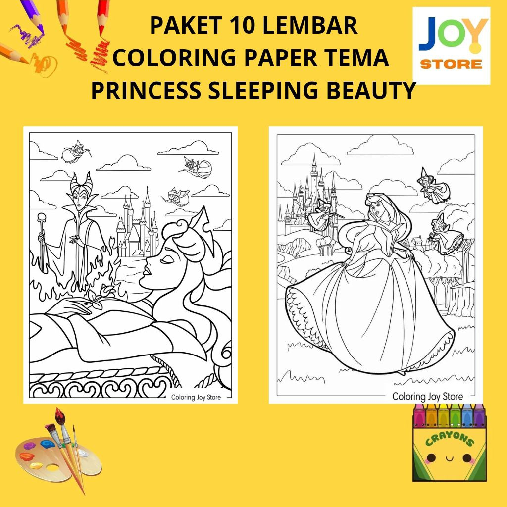 Jual PAKET 10 Lembar Kertas Gambar Mewarnai Tema Princess Sleeping Beauty / Disney Princess ...