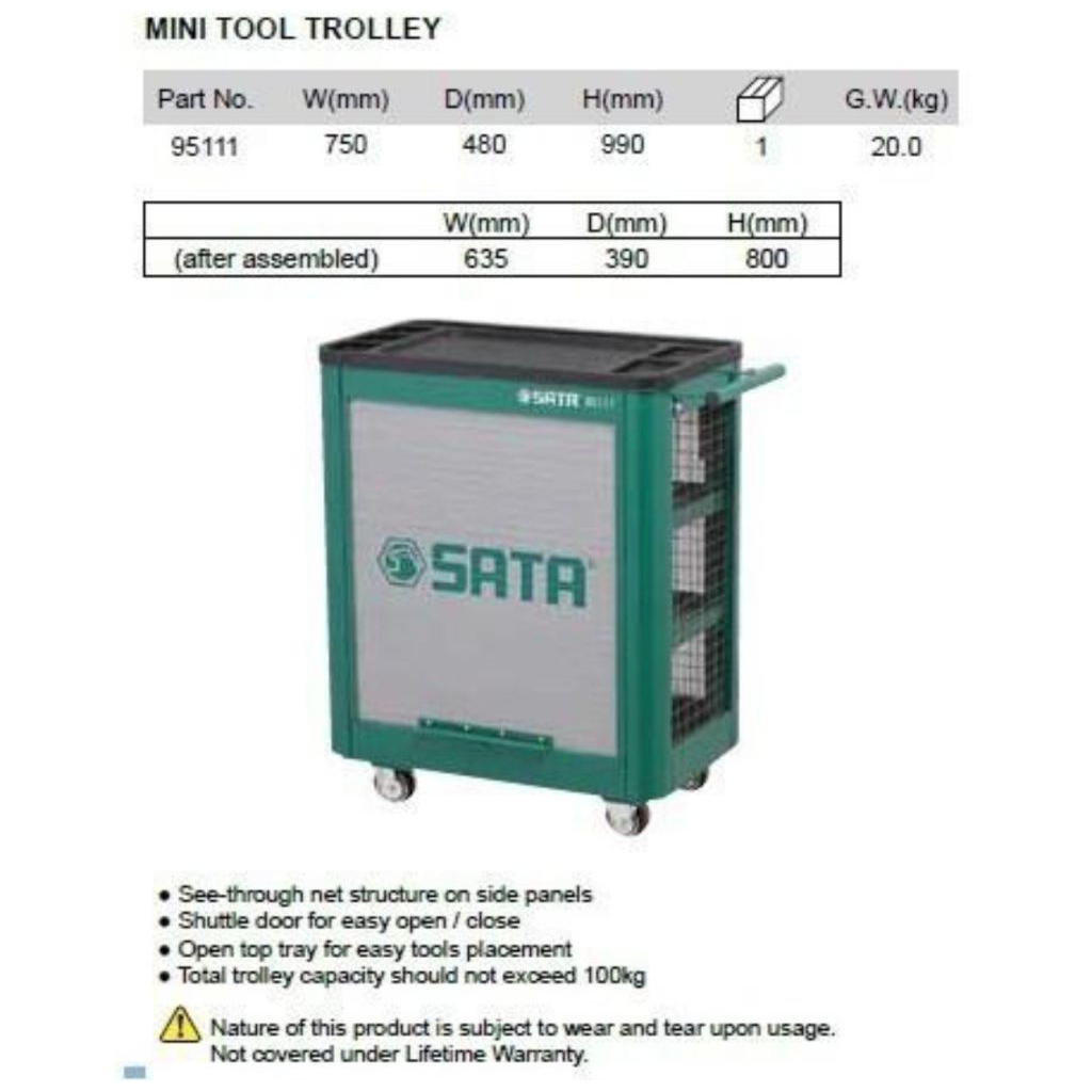 Jual SATA Drawer Mini Trolly Toolbox 95111 Sliding Door Setvice Cart 30 ...