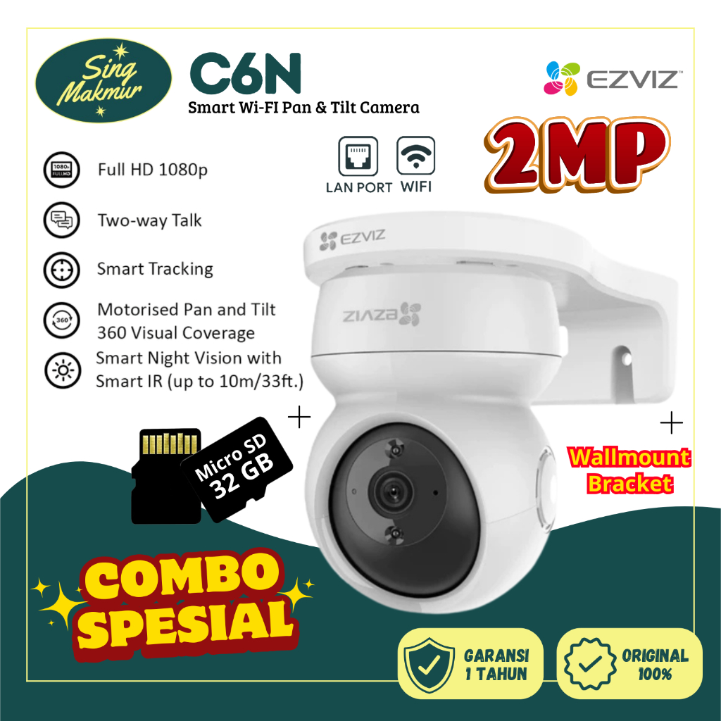 Jual Ezviz C6N 2MP Smart Wifi Pan Tilt IP Camera CCTV Indoor 1080p ...