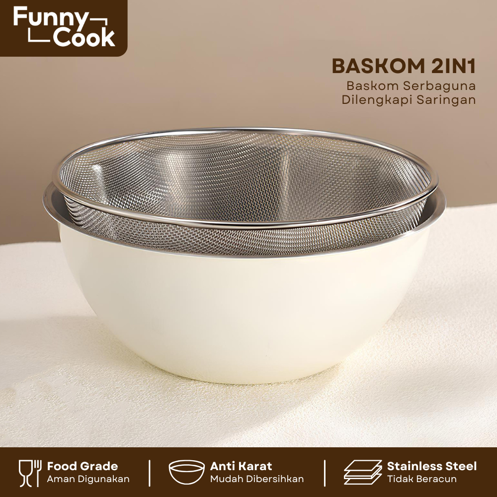 Jual FUNNYCOOK Baskom Stainless Steel 2in1 25CM Anti Karat dengan ...